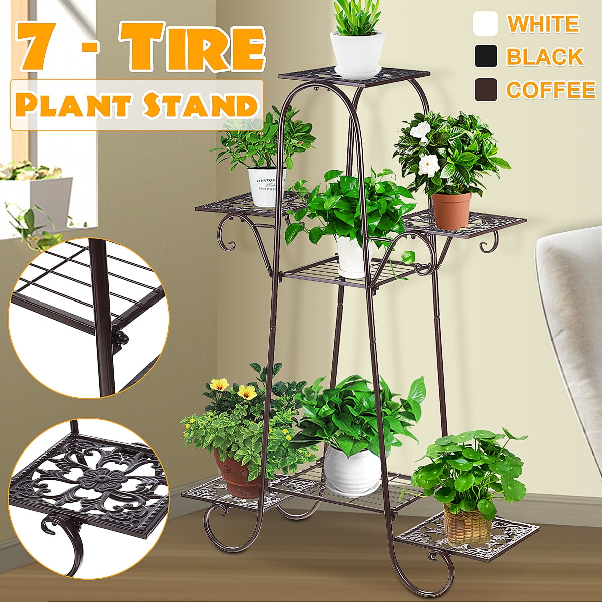 7 Tier Plant Stands Flower Pot Holder Indoor Outdoor Metal Plant Shelf ...