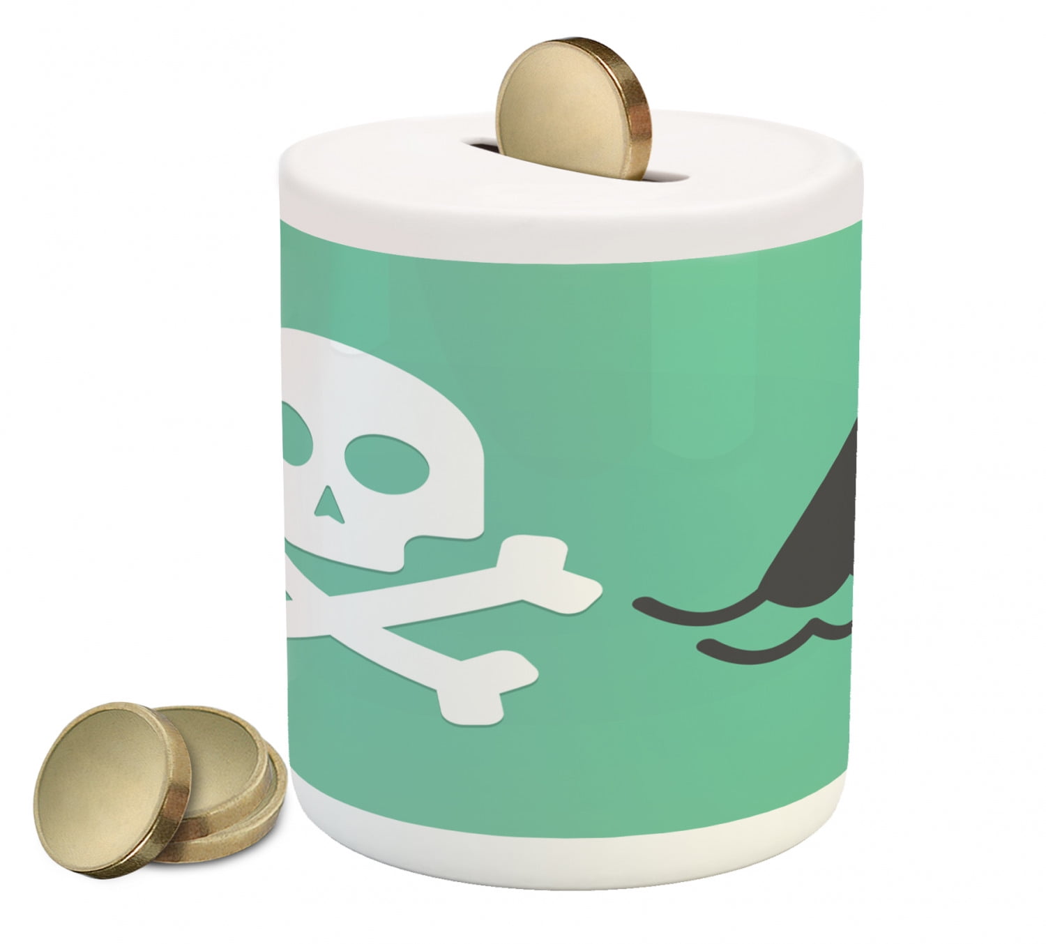 Shark Piggy Bank, Shark Love Themed Creepy Dead Skull Head with Bones ...