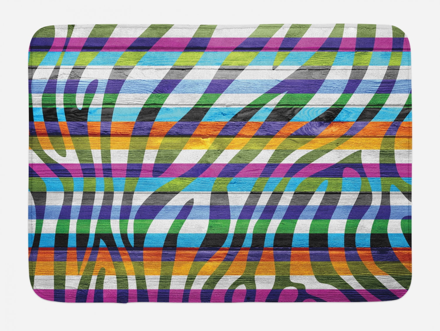 Zebra Print Bath Mat, Colored Zebra Print Wood Planks Rustic Country ...