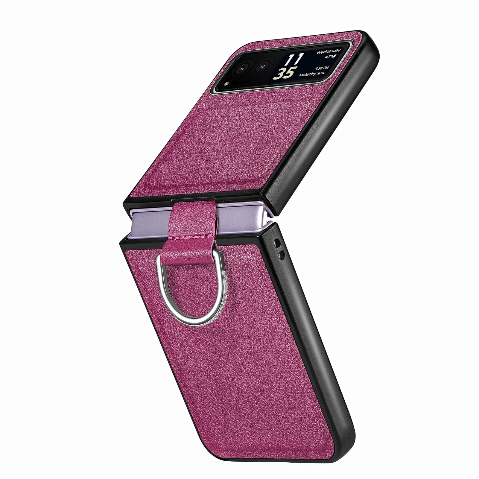 ELEHOLD for Motorola Razr 40 Leather Case Cover, with Metal Finger Ring ...