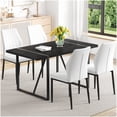 Black and White Dining Table Set for 4, Modern Faux Wood Grain Table ...