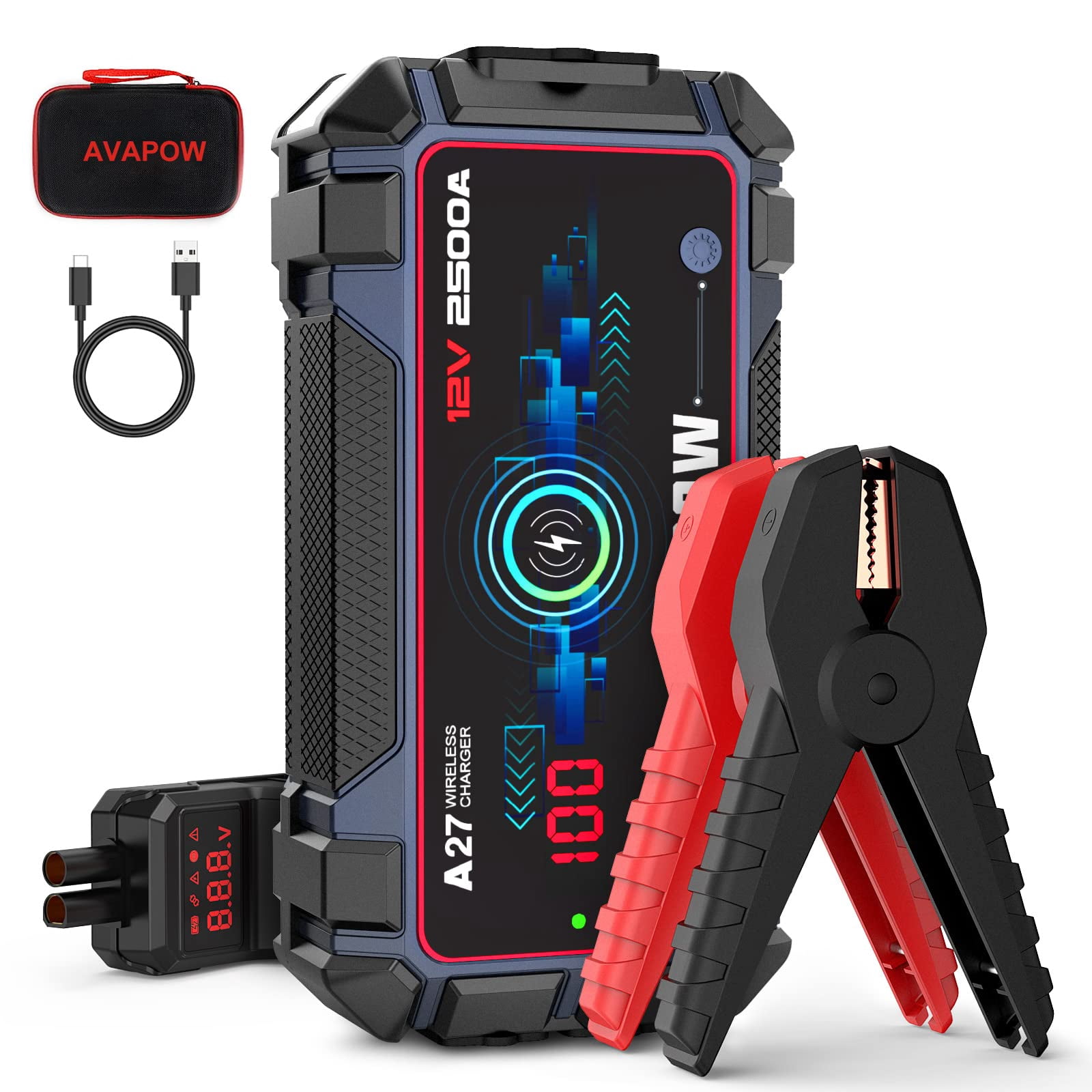Car Battery Jump Starter 2500A Peak 22800mAh,Portable Jumpstart ...