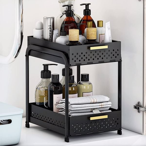 PEACNNG Double layer pull-out sink lower storage rack Kitchen counter ...