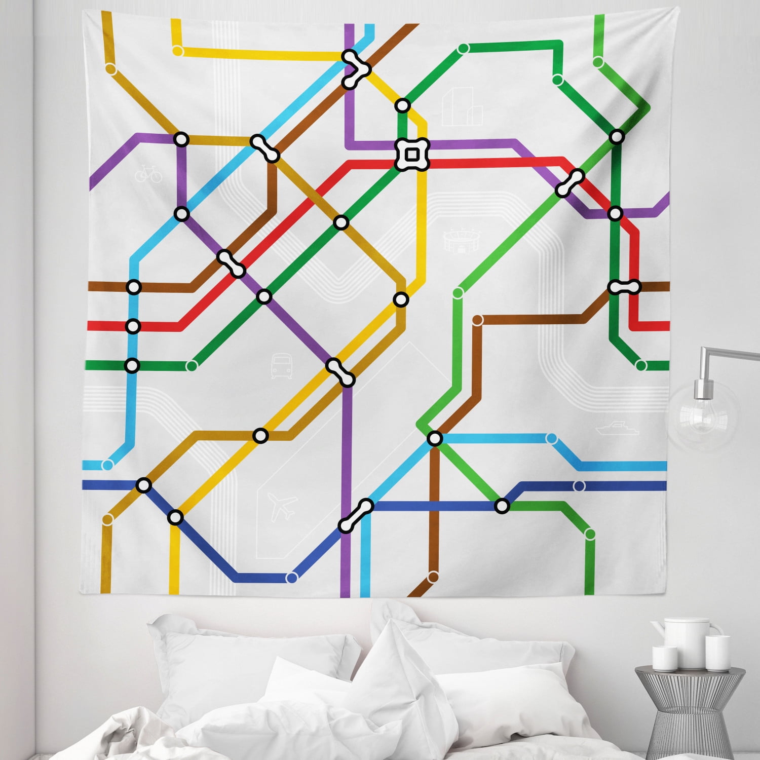 Map Tapestry, Stripes in Vibrant Colors Metro Scheme Subway Stations ...