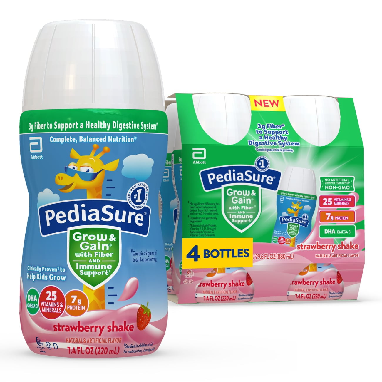 PediaSure Grow & Gain with Fiber Nutritional Shake, Strawberry, 7.4-fl ...