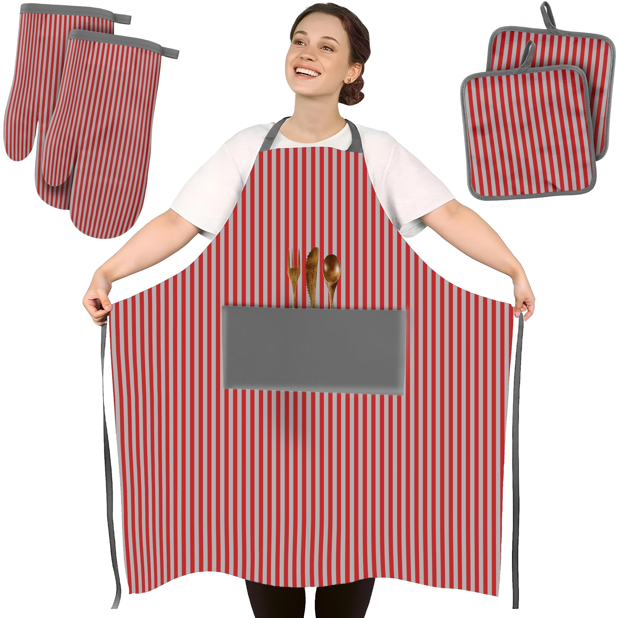 Canadian Linen Three Piece Apron Set, 16.5"x12.5"x14", Cotton Apron ...