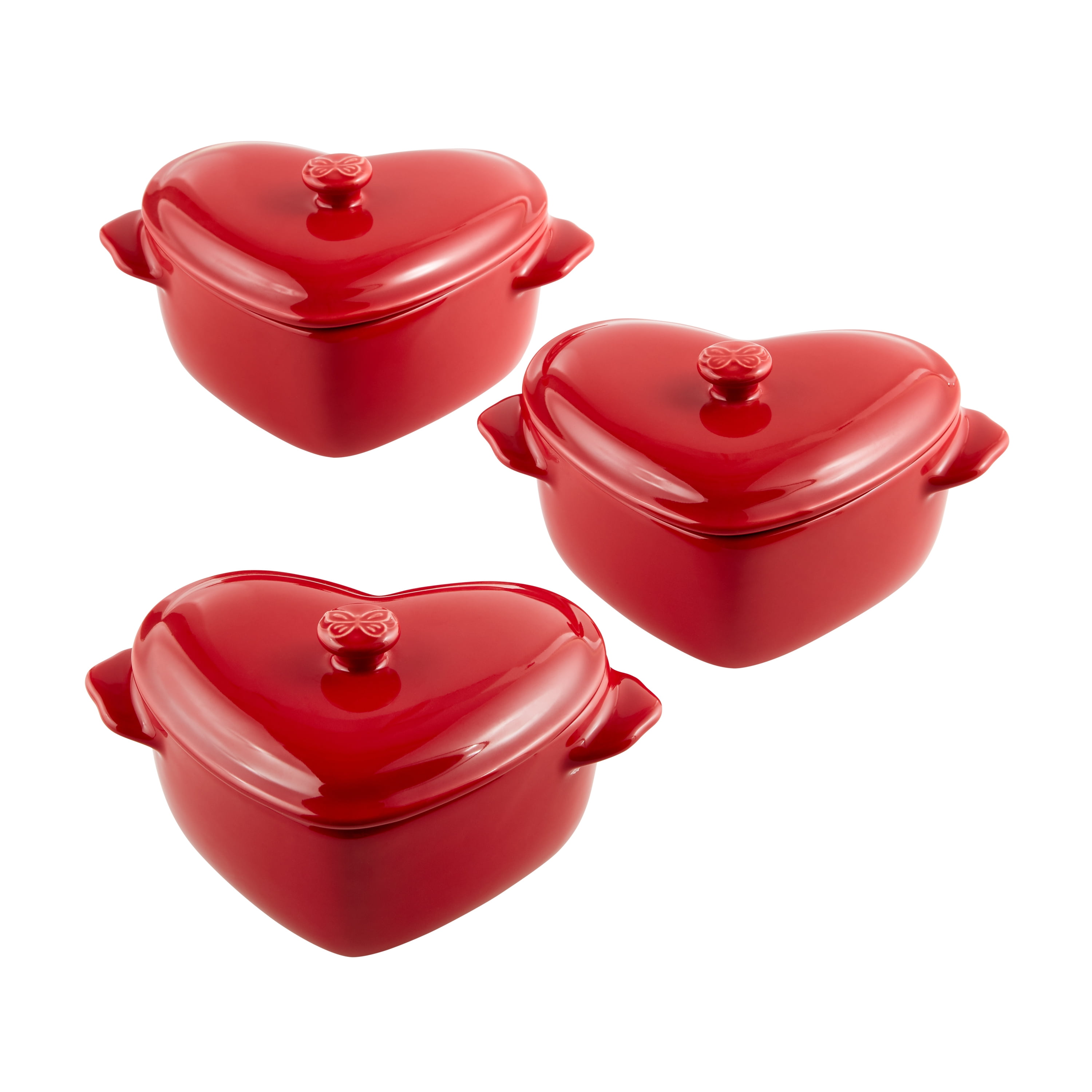 3 Red Mini Heart, Ceramic Baking Dish with Lid, The Pioneer Woman 6.45 ...