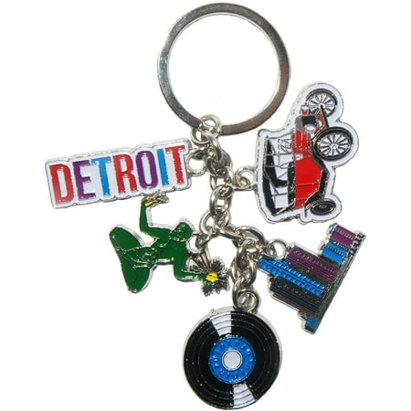 Detroit Michigan 5 Charm Souvenir Keychain featuring Detroit Skyline ...