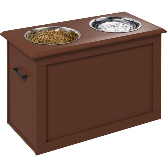 PawHut Dog Feeding Station, Storage Drawer, 2 Elevated Dog Bowls, Gray ...