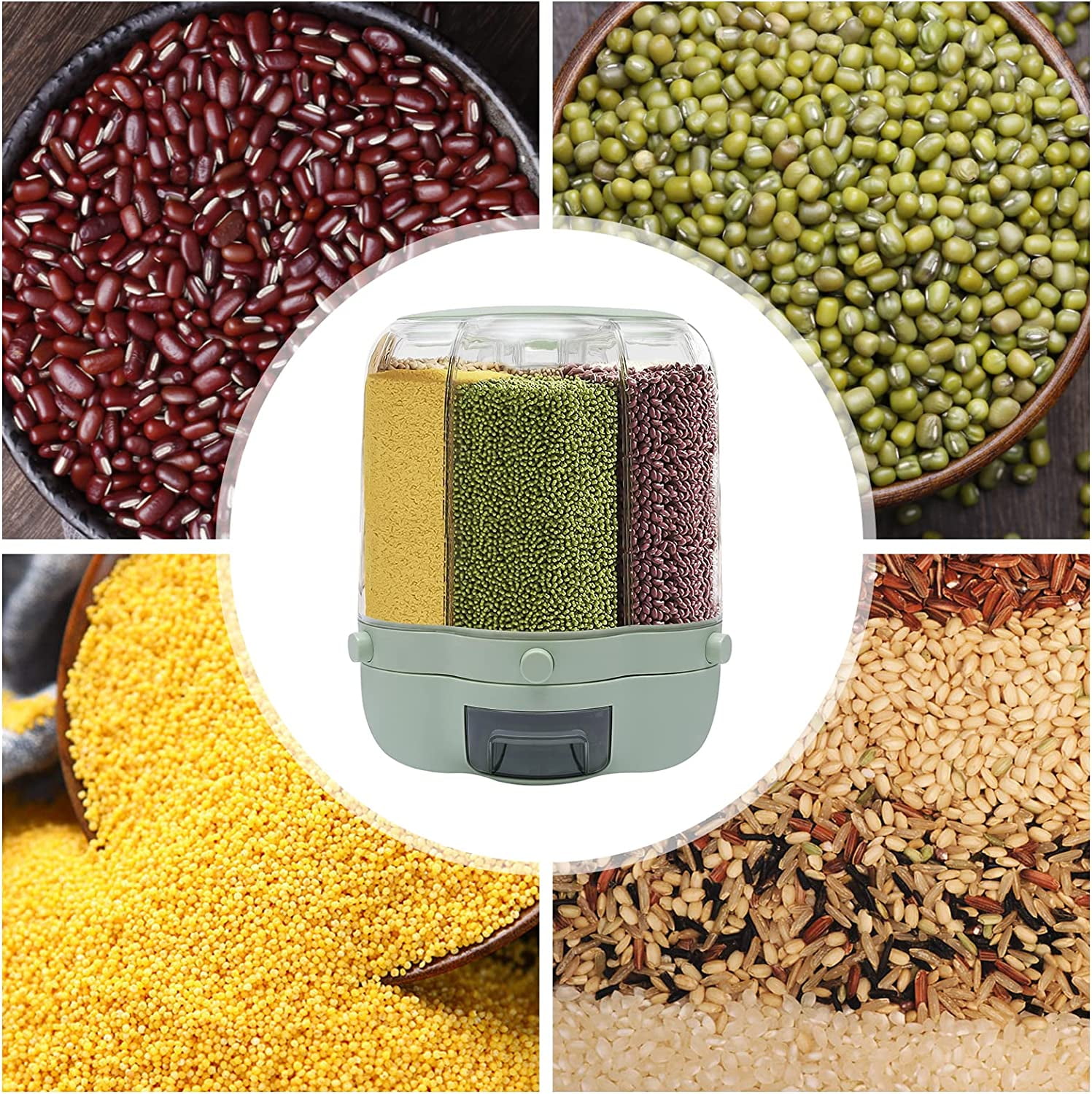 SHZICMY 360° Rotatable 6-Grid Grain Storage Tank for Granular Grains or ...