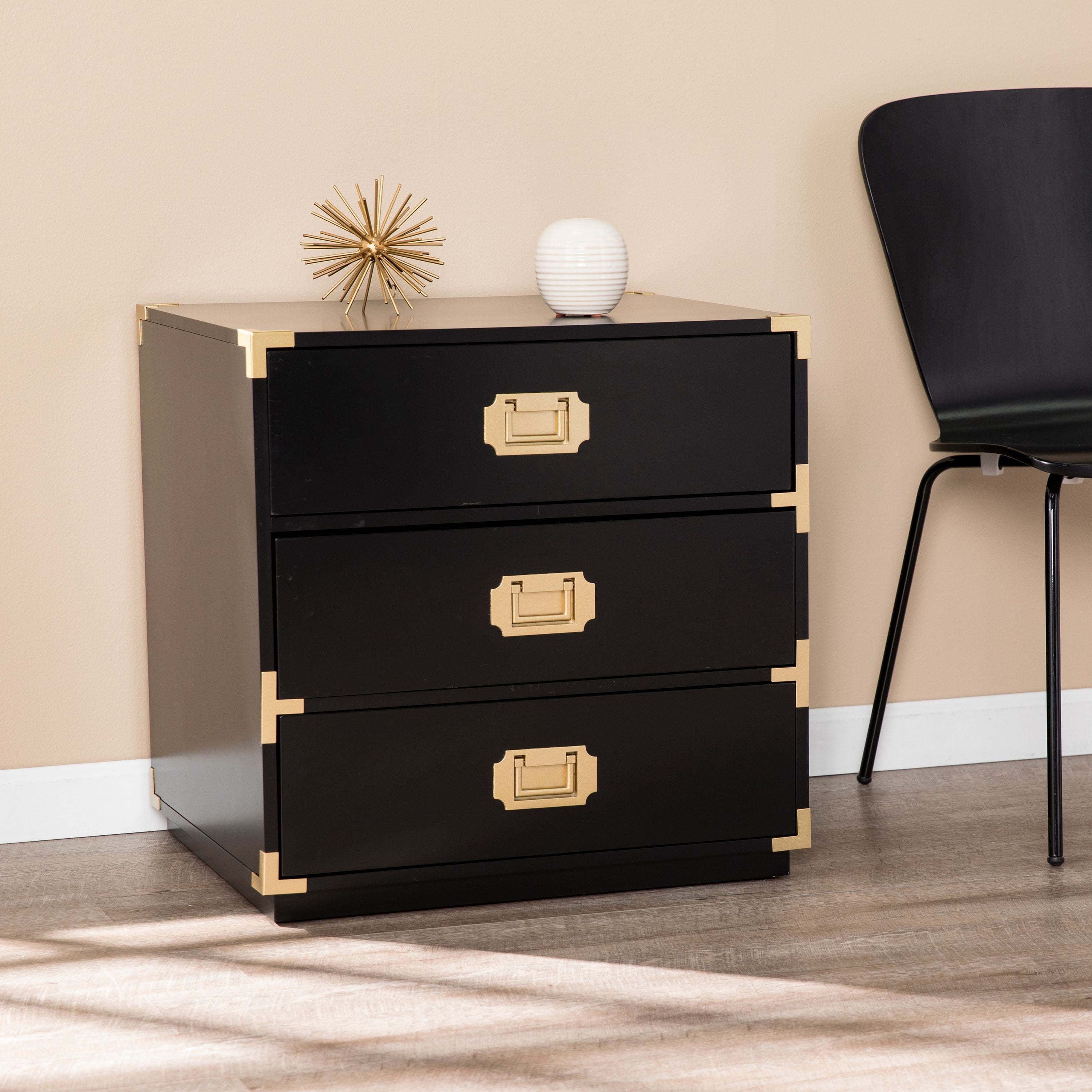 Southern Enterprises Kamdan Black 3-Drawer Accent Chest, Black ...