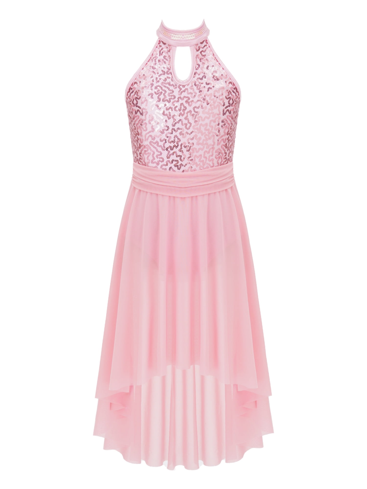 iEFiEL Girls Shiny Sequins Skating Dance Dress Criss-Cross Back Lyrical ...