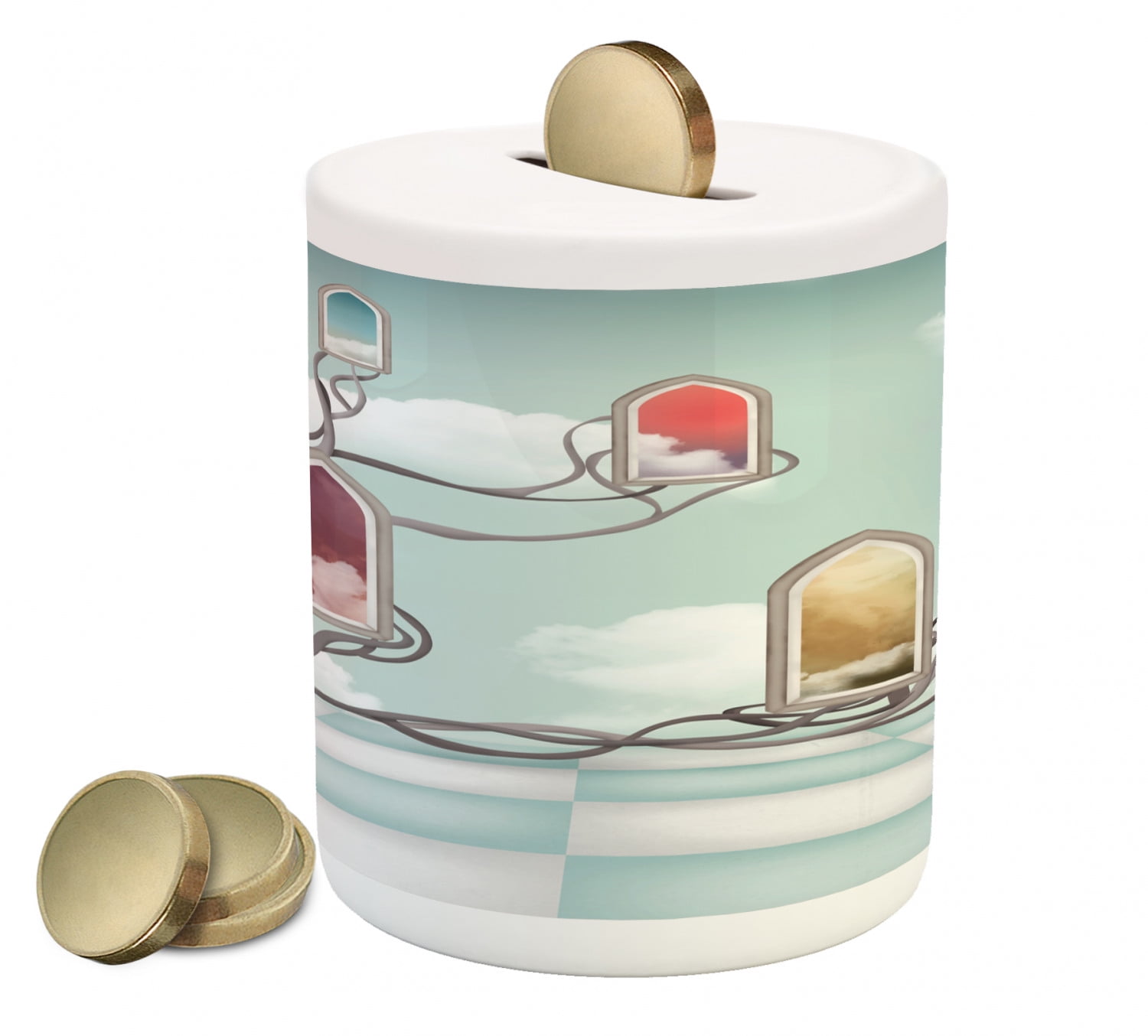 Magic Piggy Bank, Colored Mirrors over Tree Branch Clouds Dream Room ...