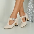 AJGRHE Women's T-Strap Mary Jane Pumps Low Block Heels Closed Round Toe ...
