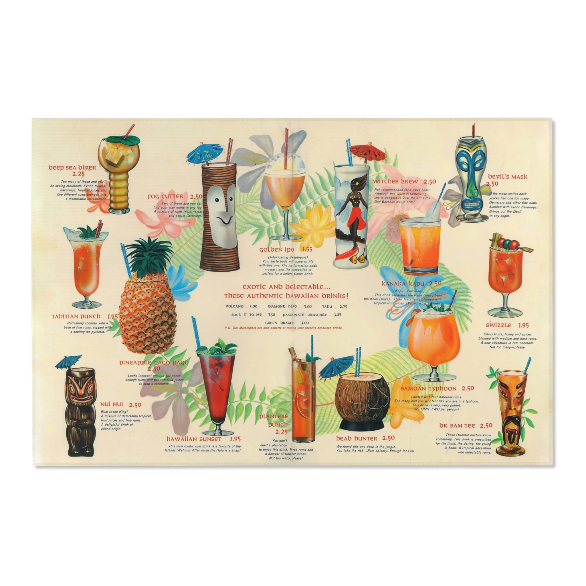 Vintage Tiki Drinks Area Rug - Tiki Bar Decor Carpet - Walmart.com