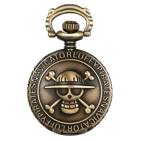 Antique Bronze Anime Skull One Piece Style Quartz Pocket Watch Necklace ...