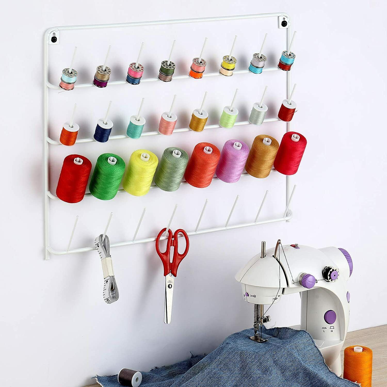 Set of 2 Wall Sewing Thread Rack Metal Thread Cone Holder Quilting 32 ...