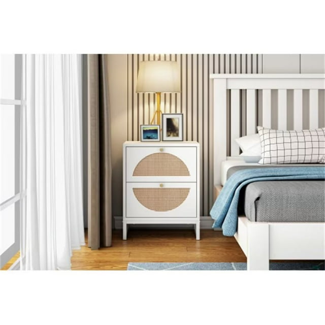 Particle Board Side Table with Steel Base, Rattan Display Rack with ...