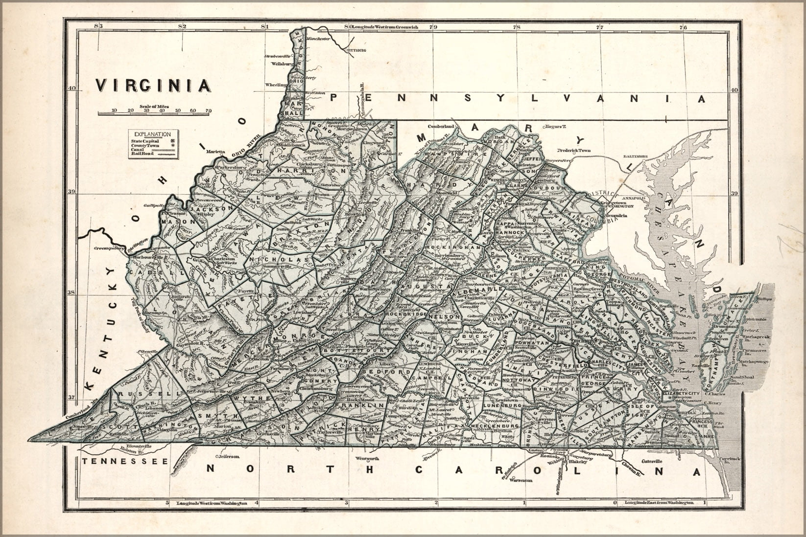 24"x36" Gallery Poster, map of Virginia 1842 - Walmart.com