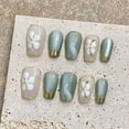 Pure hand-worn nail Long Island ice tea pure hand-painted cyan summer ...