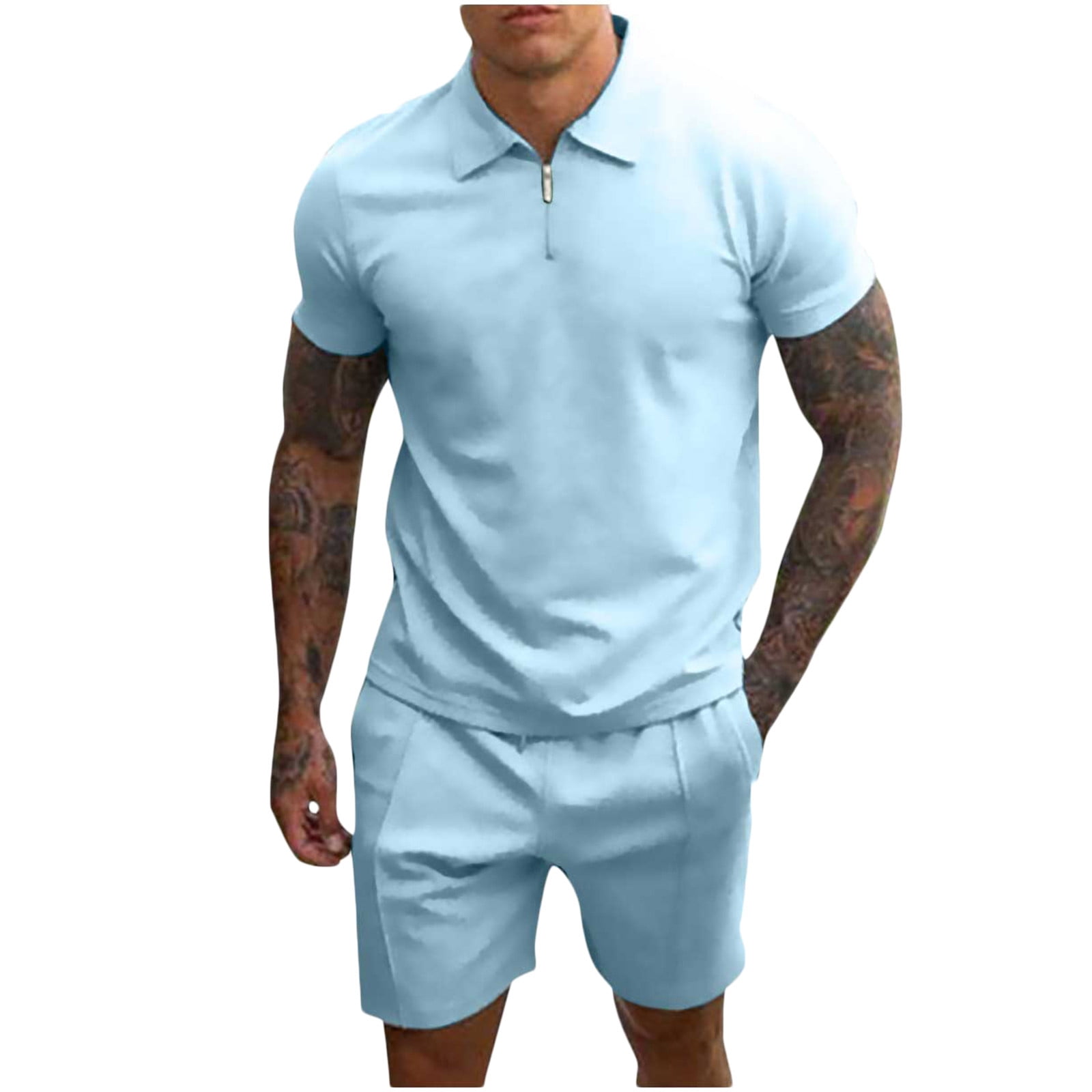 Pejock Mens Short Sleeve Casual Polo Shirt And Shorts Sets Two Piece