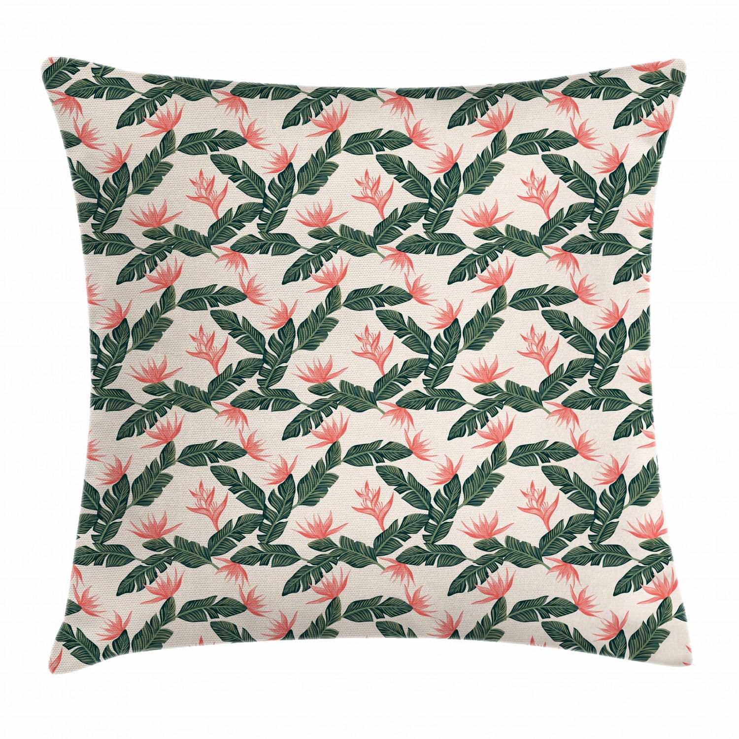 Jungle Throw Pillow Cushion Cover, Retro Style Island Nature Pattern ...