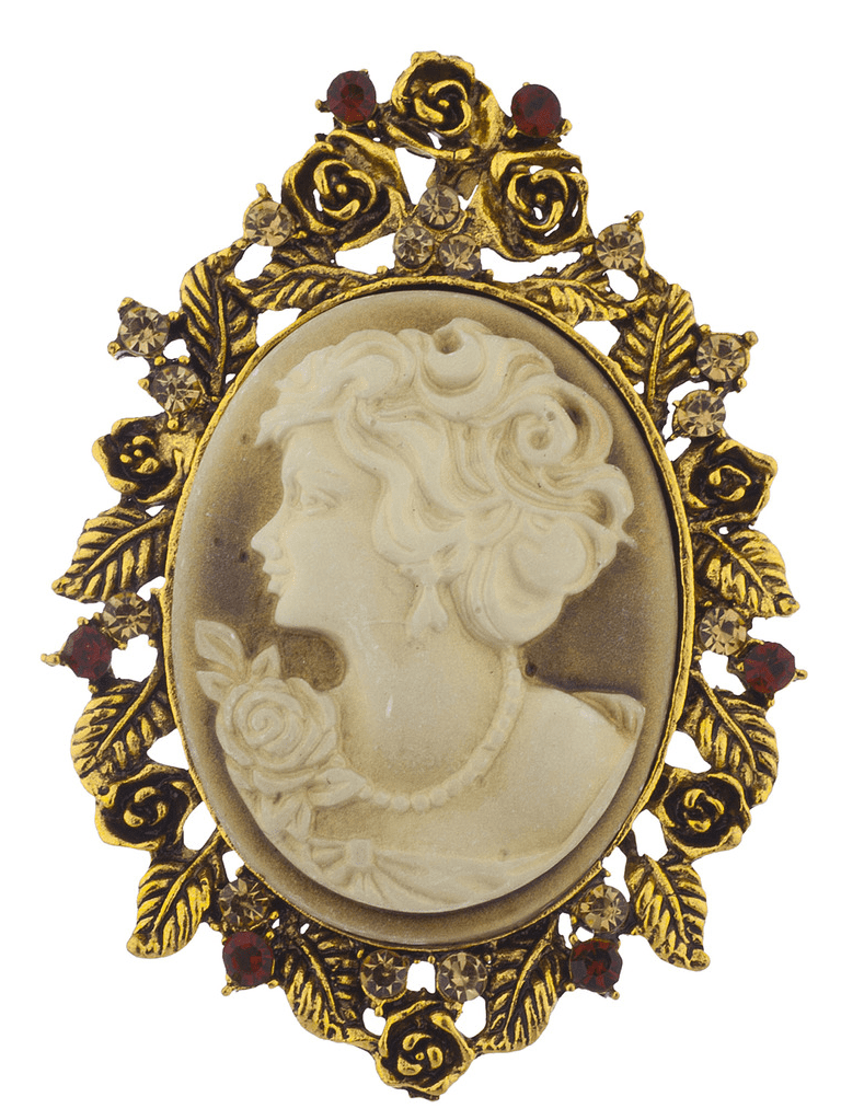 Lux Accessories Antique Tan Cameo Brooch Burnished Gold Flower Leaf ...
