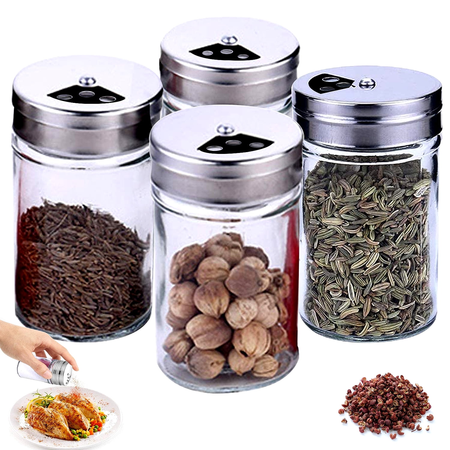 Spice Containers, 4 Pcs Stainless Steel Canisters, Spice Jars with Lids ...