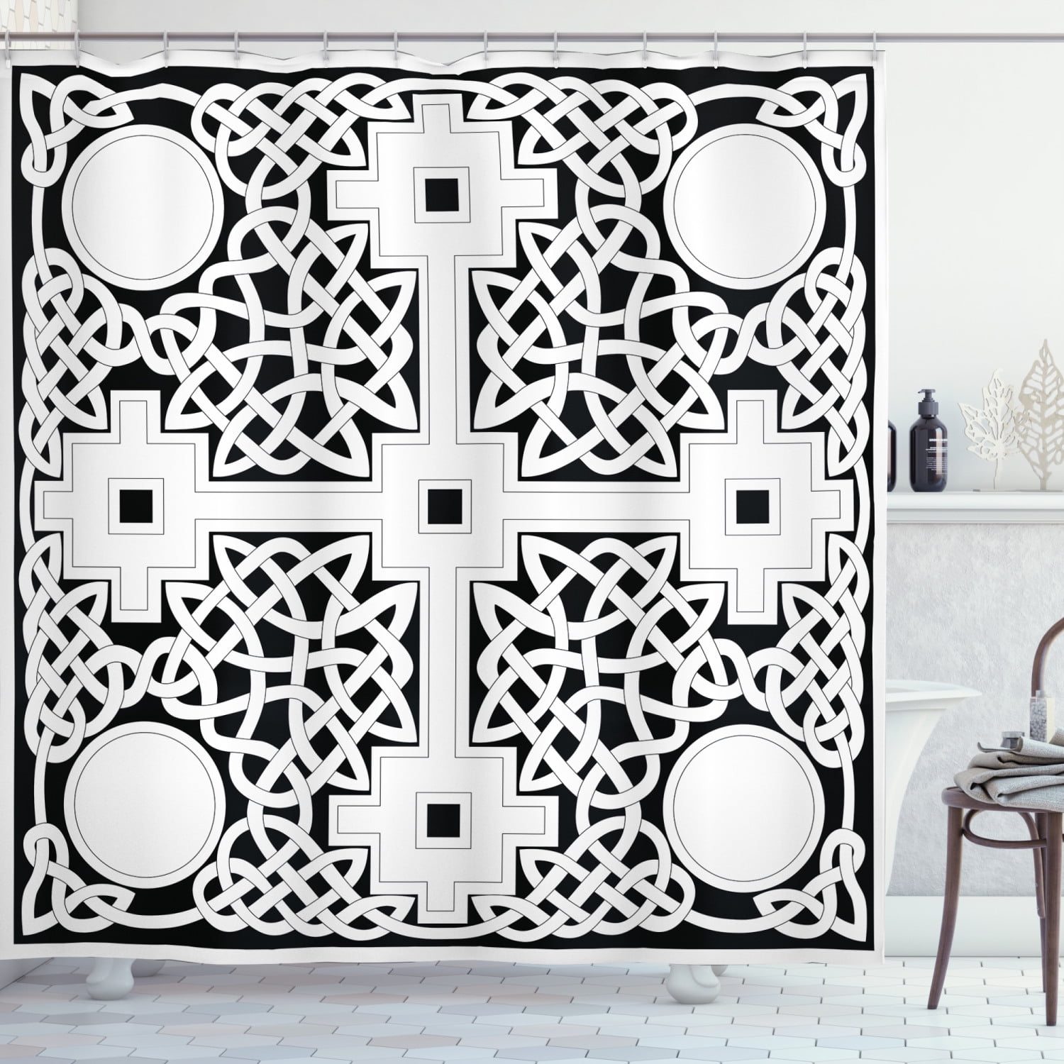 Celtic Shower Curtain, Celtic Knot Composition with Primitive Geometric ...