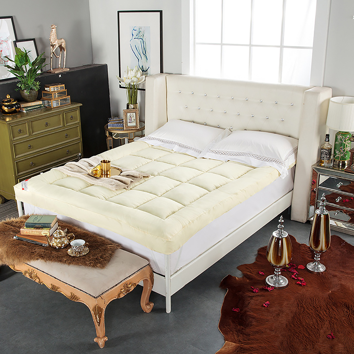 3.9"/10CM Bed Mattress Euro Top Pocket Down Alternative Carpet Topper ...