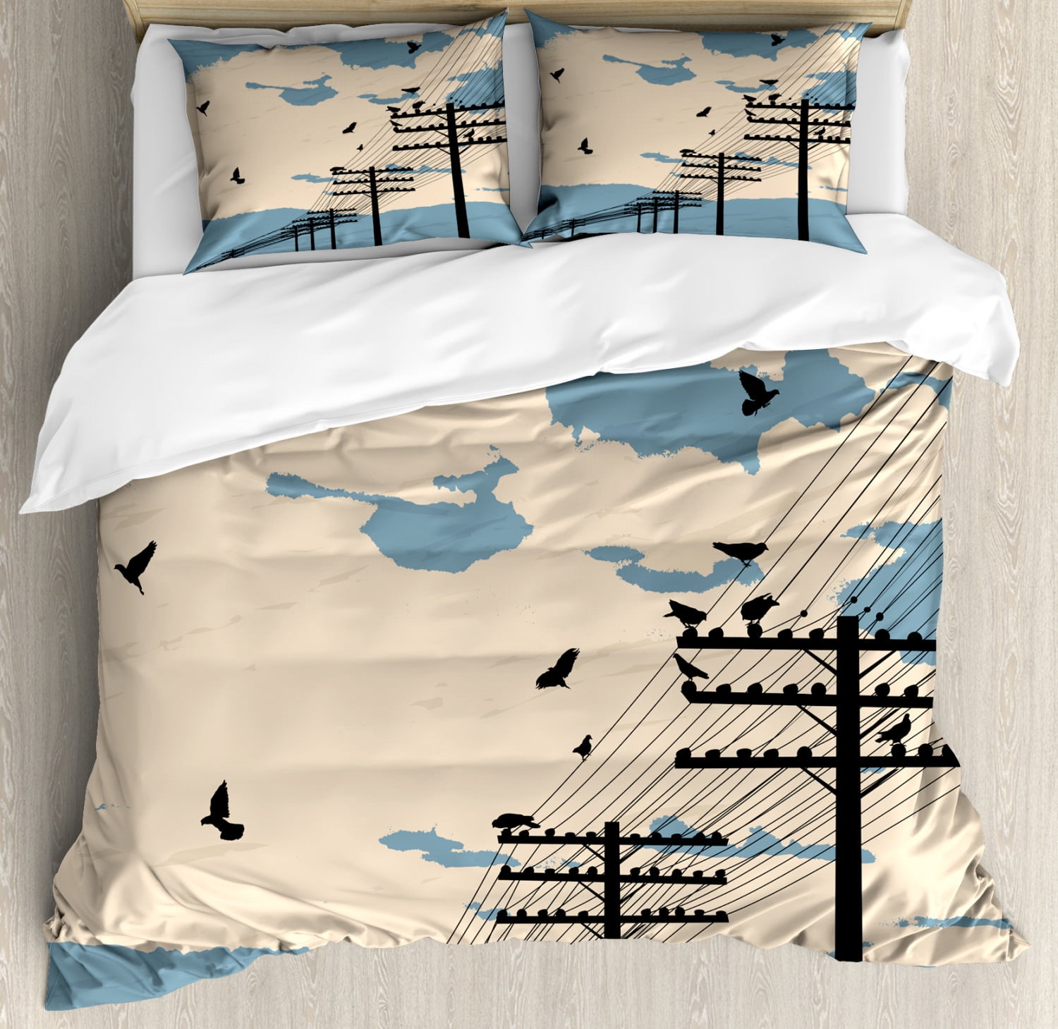 Bird on a Wire Duvet Cover Set King Size, Modern and Romantic Sky of ...