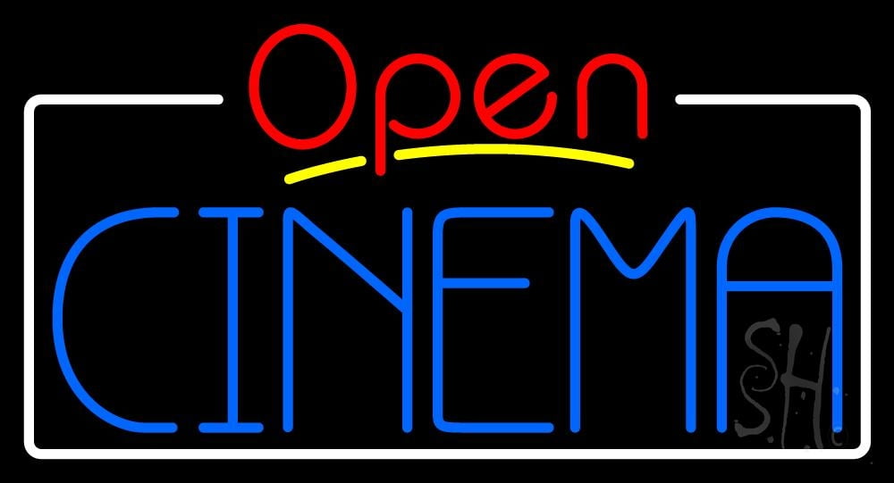 Blue Cinema Open With Border LED Neon Sign 20" Tall x 37" Wide - inches ...