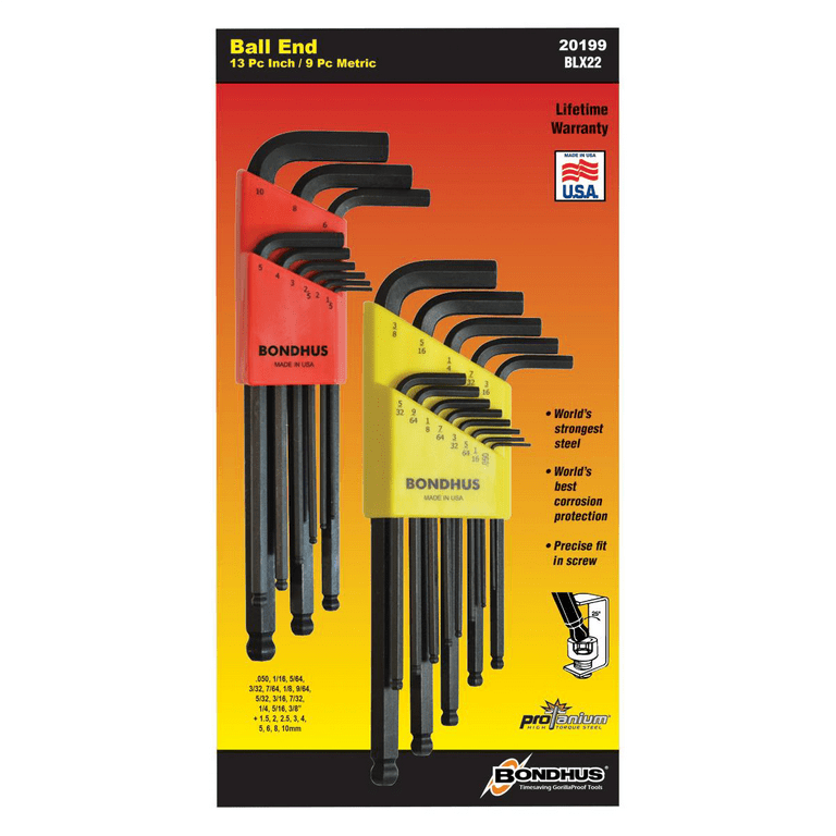 Bondhus 20199 Bondhus Ball End L Wrench 22pc Multi Pack in Sizes.050 3 8 Walmart