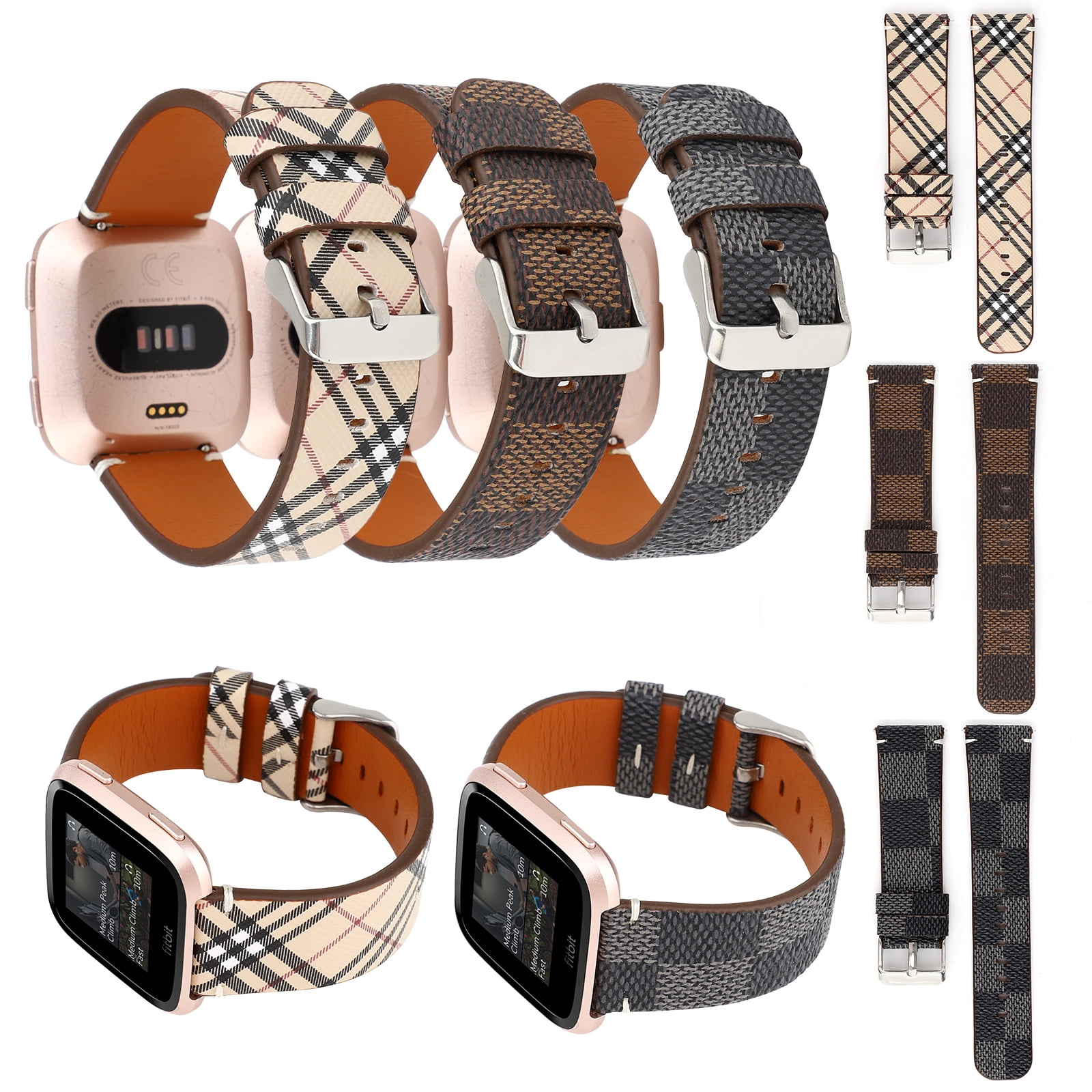 Htscf Compatible For Fitbit Versa Bands  Leather Band Replacement Wristband Men Women Smart Watch Accessory Strap For Fitbit Versa / Versa Lite