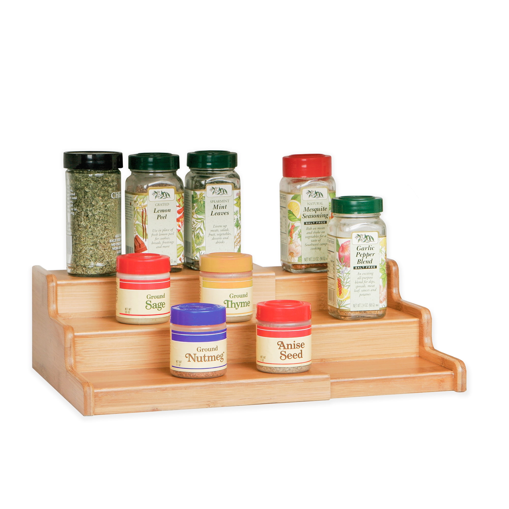 Seville Classics 3-Tier Expandable Bamboo Spice Rack Step Shelf Cabinet ...