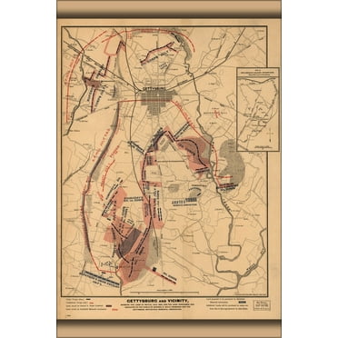 Gettysburg Topographical Map, Battle of Gettysburg - 24"x36" Poster ...