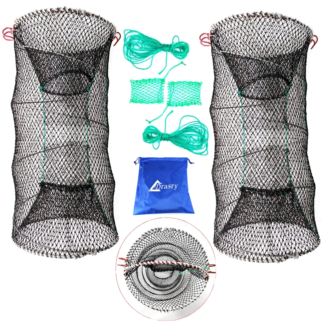 Drasry Fishing Crab Trap 2Pcs Portable Crawfish Bait Cage Foldable Shrimp Cast Net 23.6 x 11.8in ...