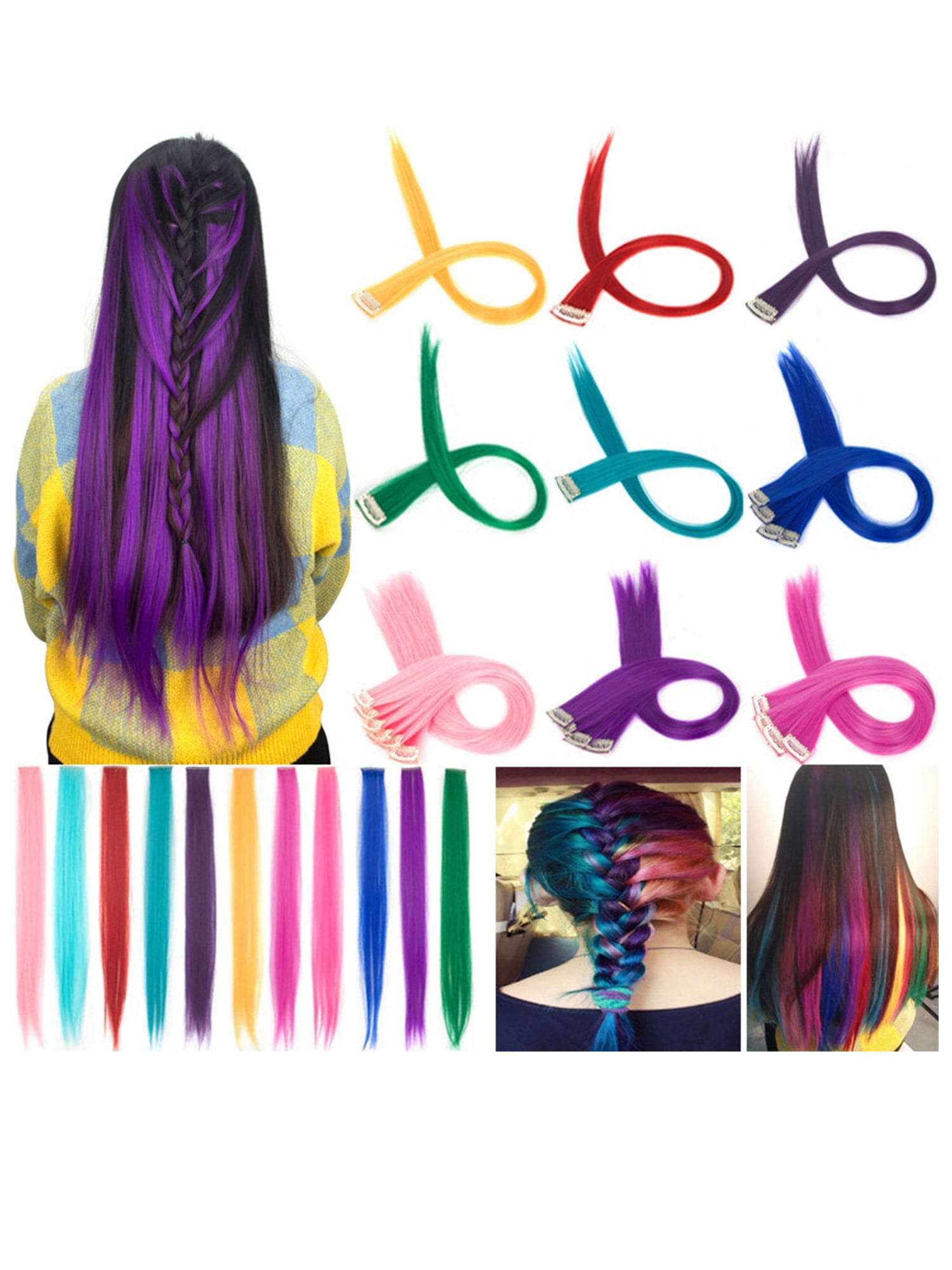 LELINTA 1pcs Colored Clip in Hair Extensions 24" Straight Fashion ...