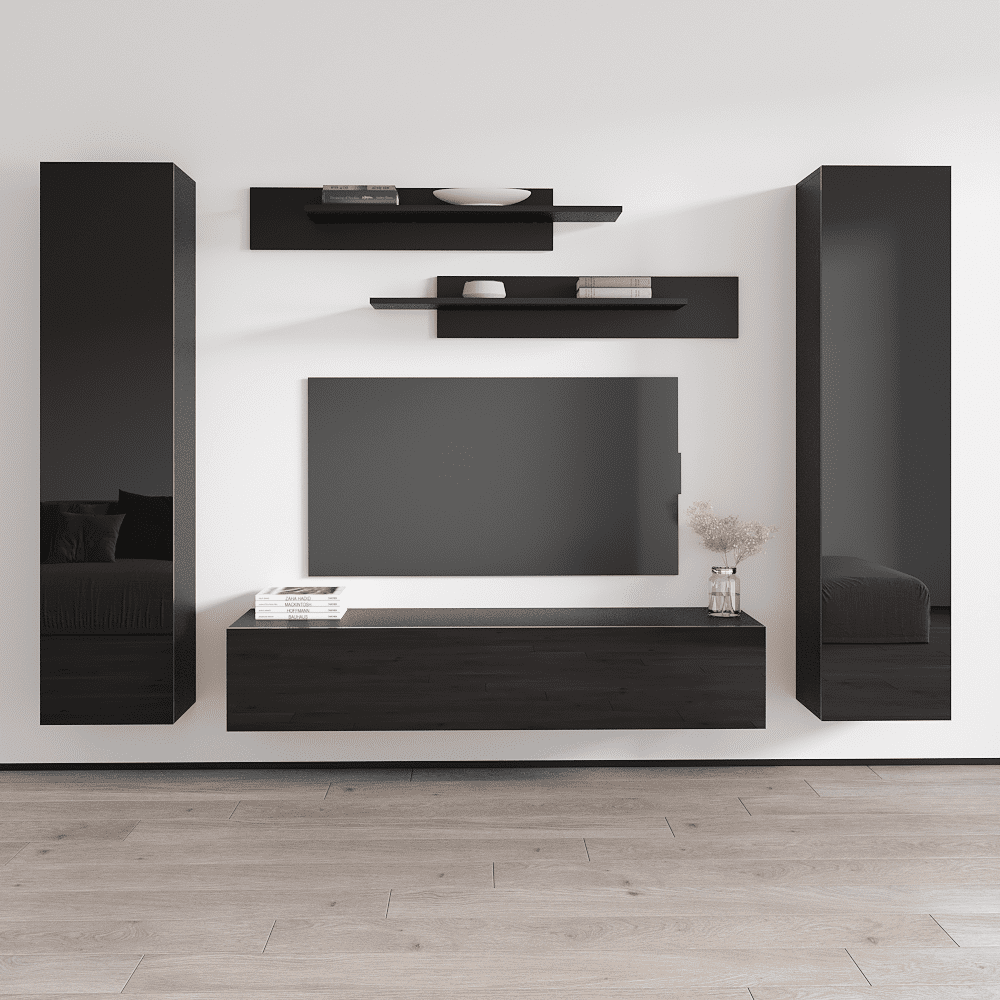 Wall Mounted Floating Modern Entertainment Center Fly A, Black, B1 ...