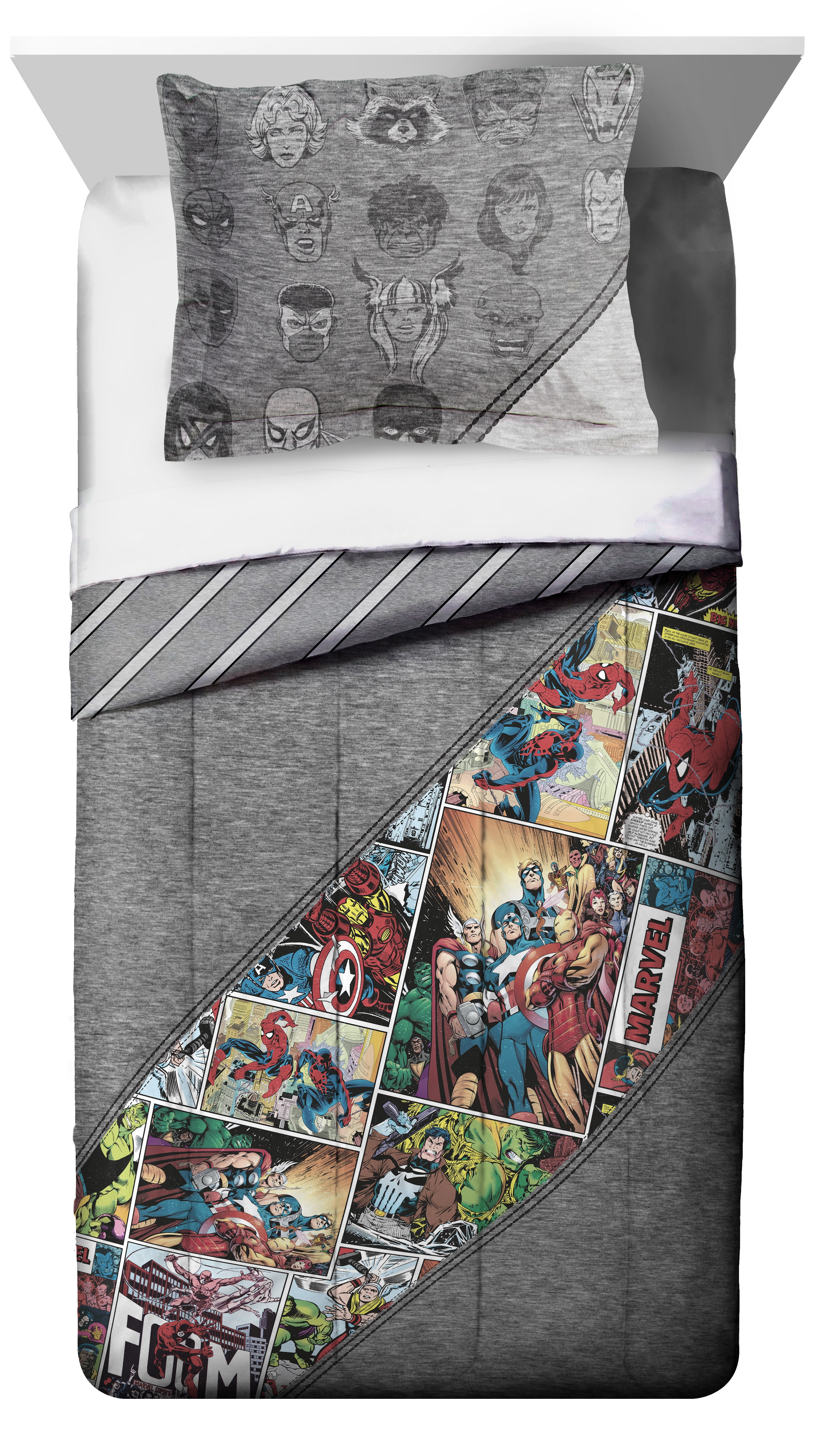 Marvel Comics Marvel 80th Reversible Gray Comforter & Sham, 100% ...