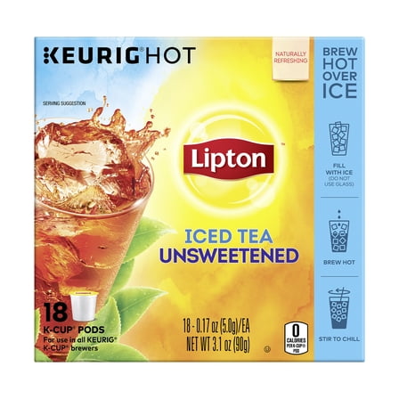 Lipton Unsweetened Black Iced Tea K-Cups, 24 Pods, Brew with Keurig ...