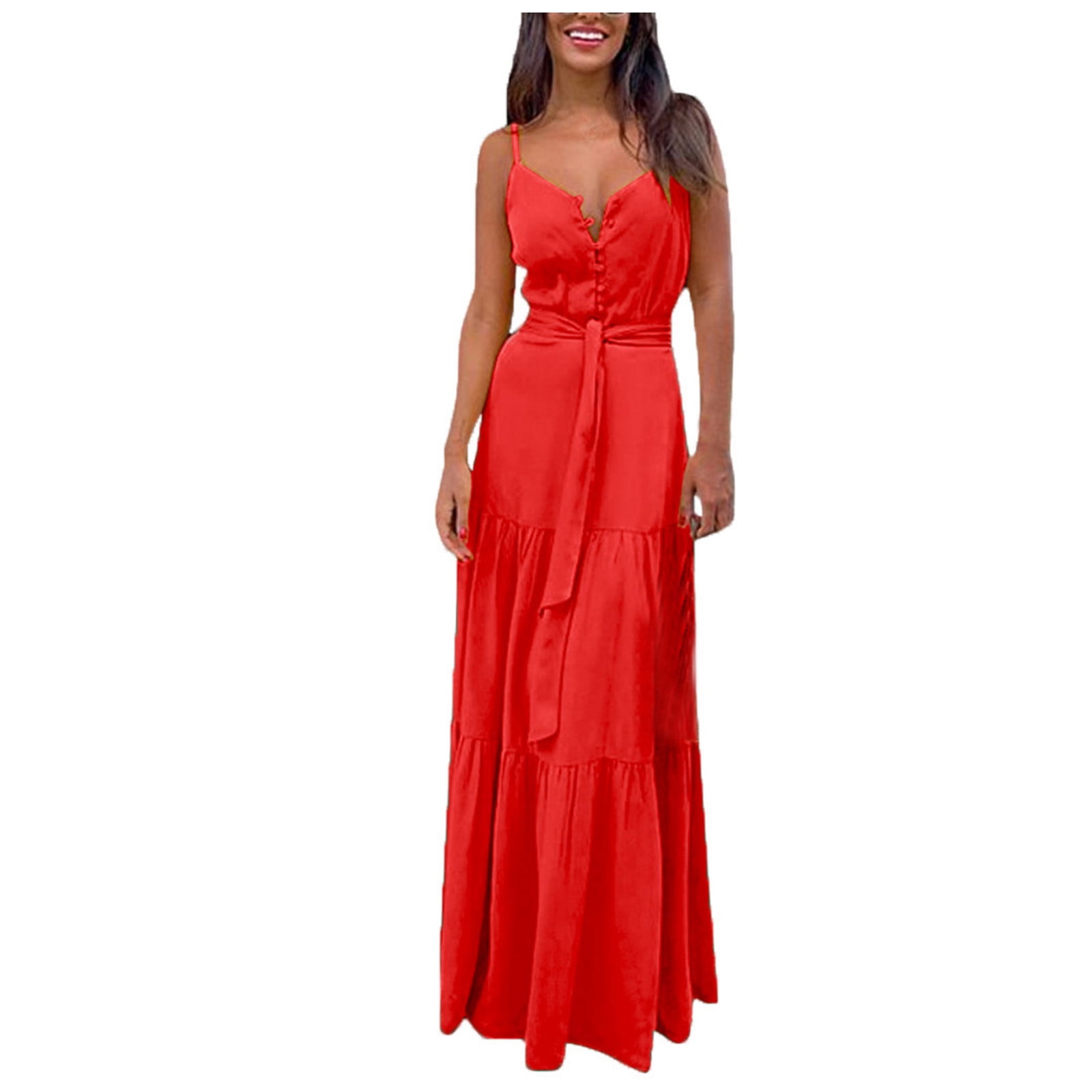 Pompotops Fashion Women Summer Boho Sleeveless Strappy V-neck Bandage ...