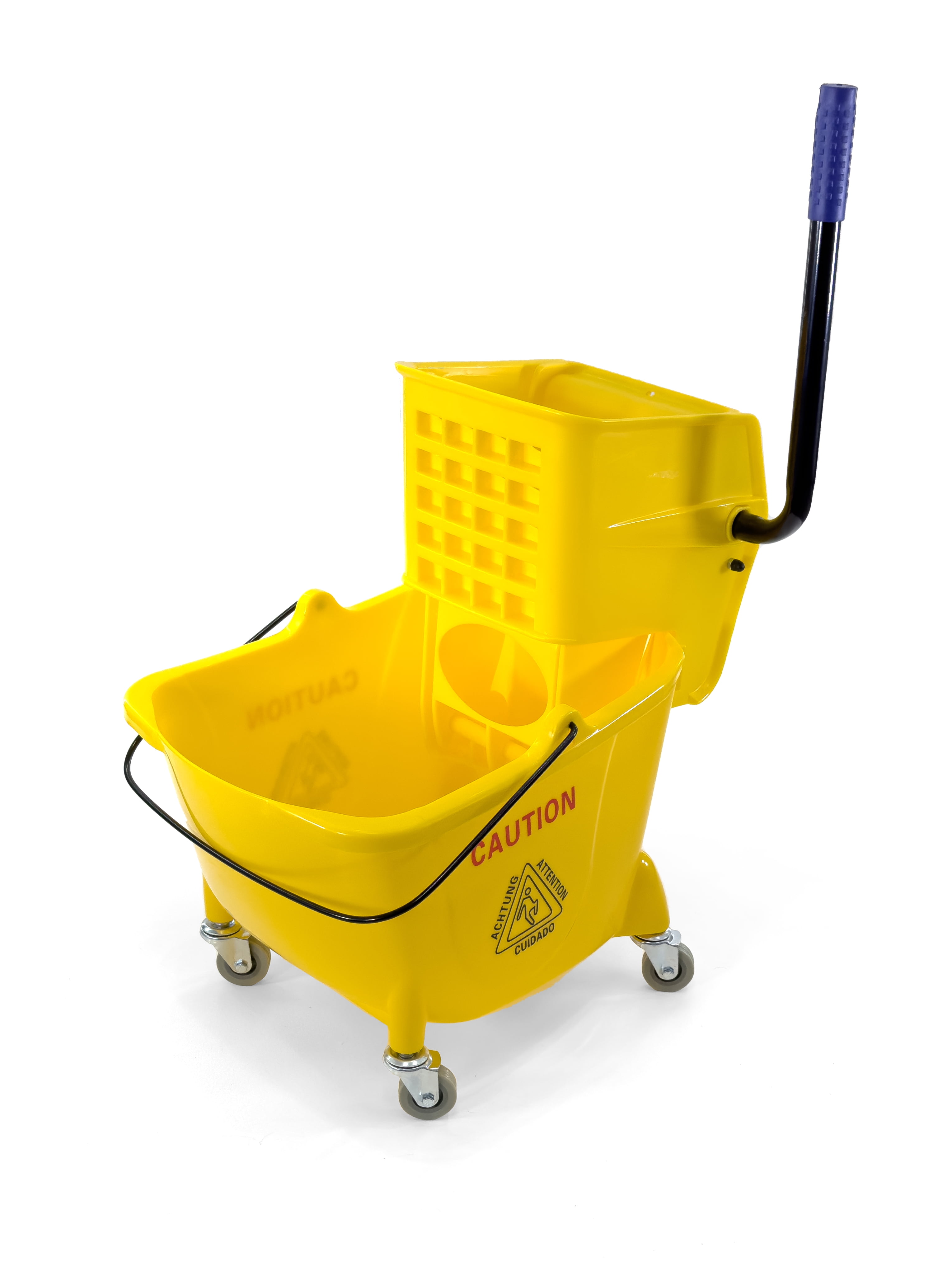 Mop Bucket 25 Quart | Side Press Wringer | 4 Wheels 2" | Yellow ...