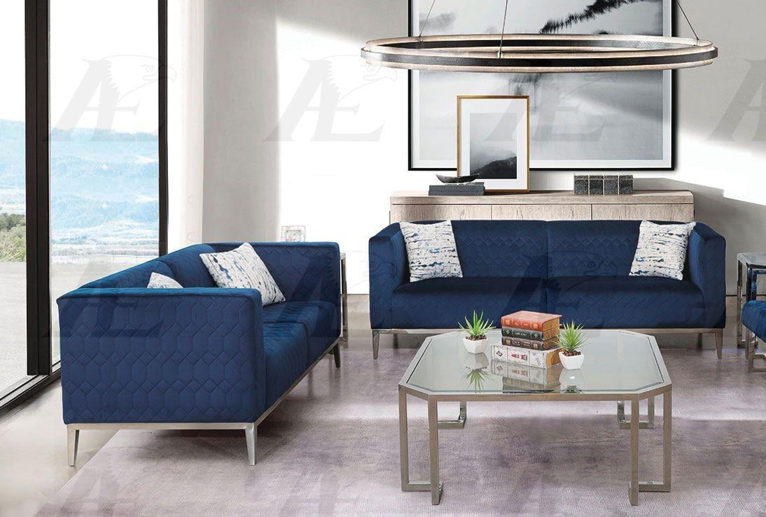 Modern Dark Blue Fabric Sofa & Loveseat Set 2 Pcs American Eagle AE3802 ...
