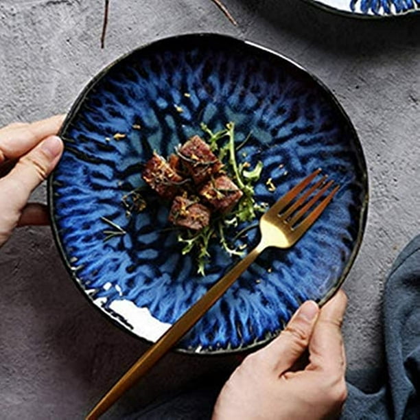 10 inch Ceramic Dinner Plates Blue Salads Plates Large Round Serving ...