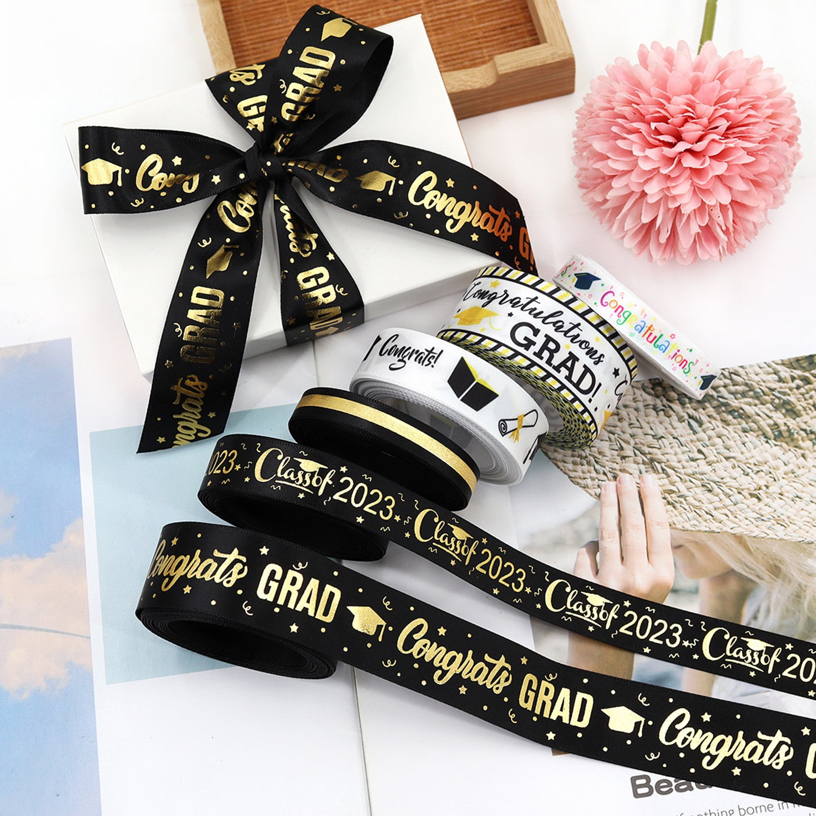 Bobasndm 6 Rolls 5 Yards Graduation Ribbons,Graduation Hat Star ...