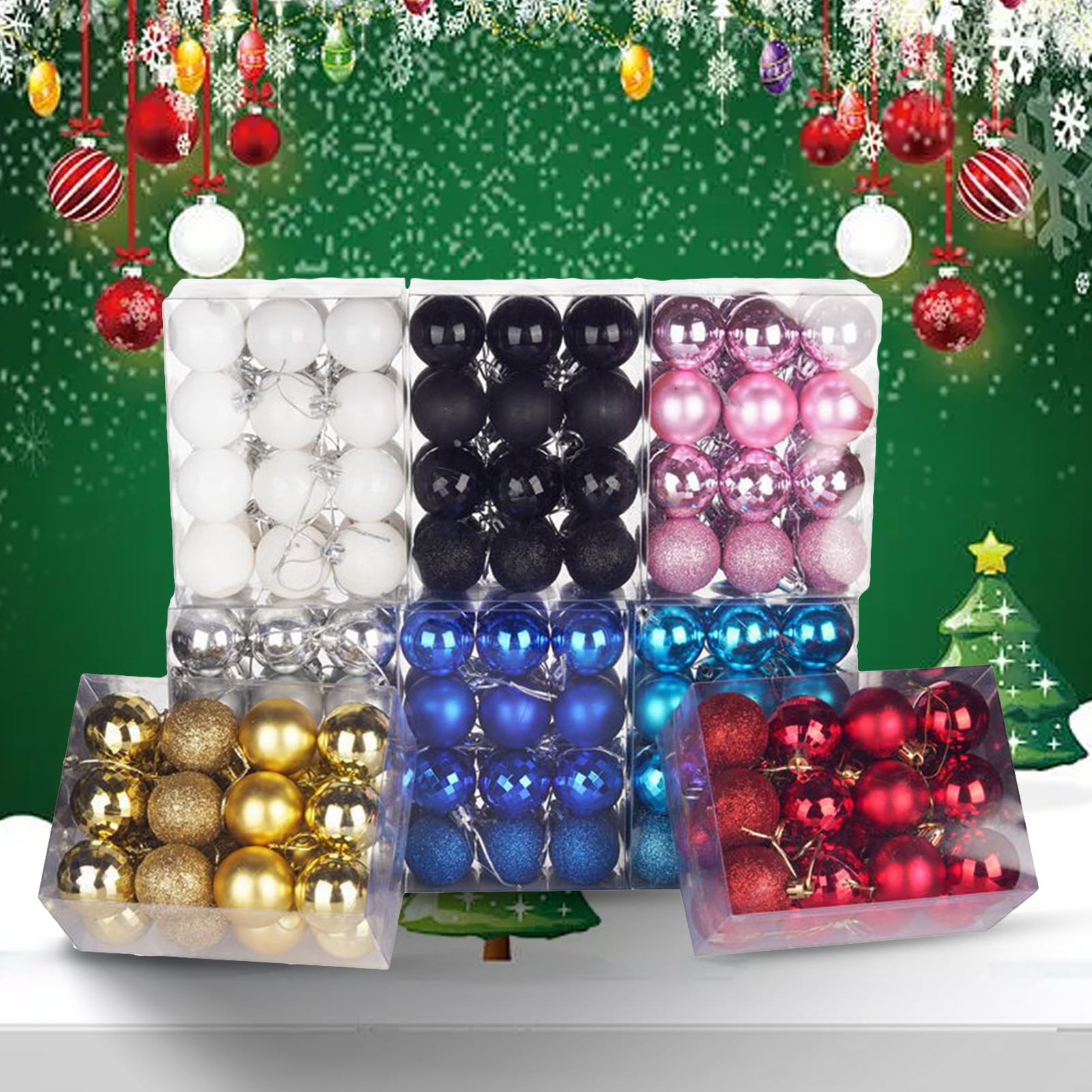 Bobasndm 24 Pcs Christmas Tree Ornament Balls Set, 4 cm Shatterproof ...