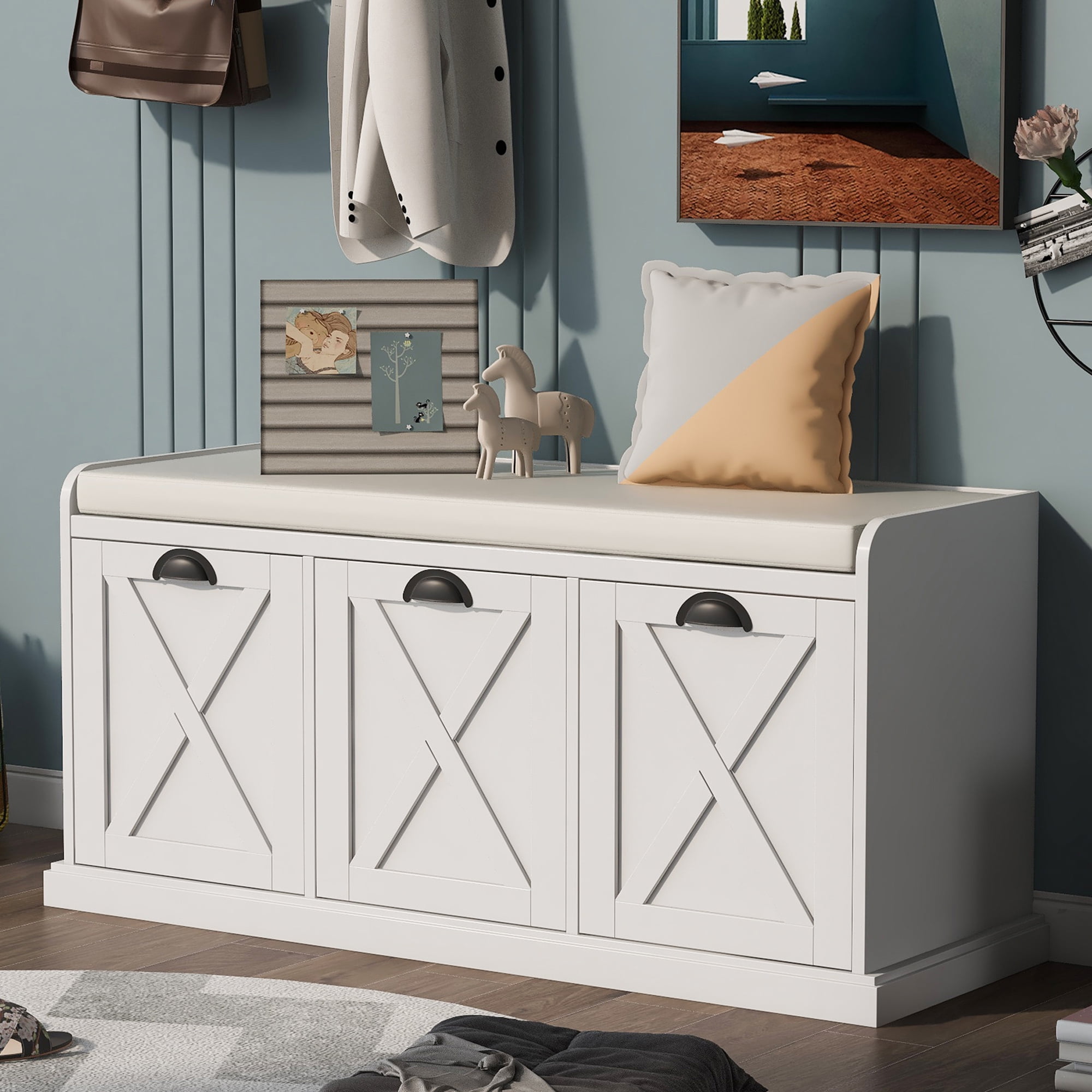 UWR-Nite Organizer Storage Bench with 3 Drawers, Entryway Shoe Storage ...