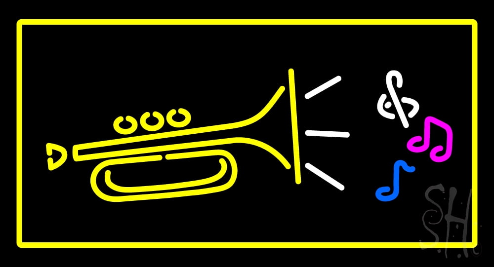Trumpet Logo Rectangle Yellow LED Neon Sign 20" Tall x 37" Wide ...