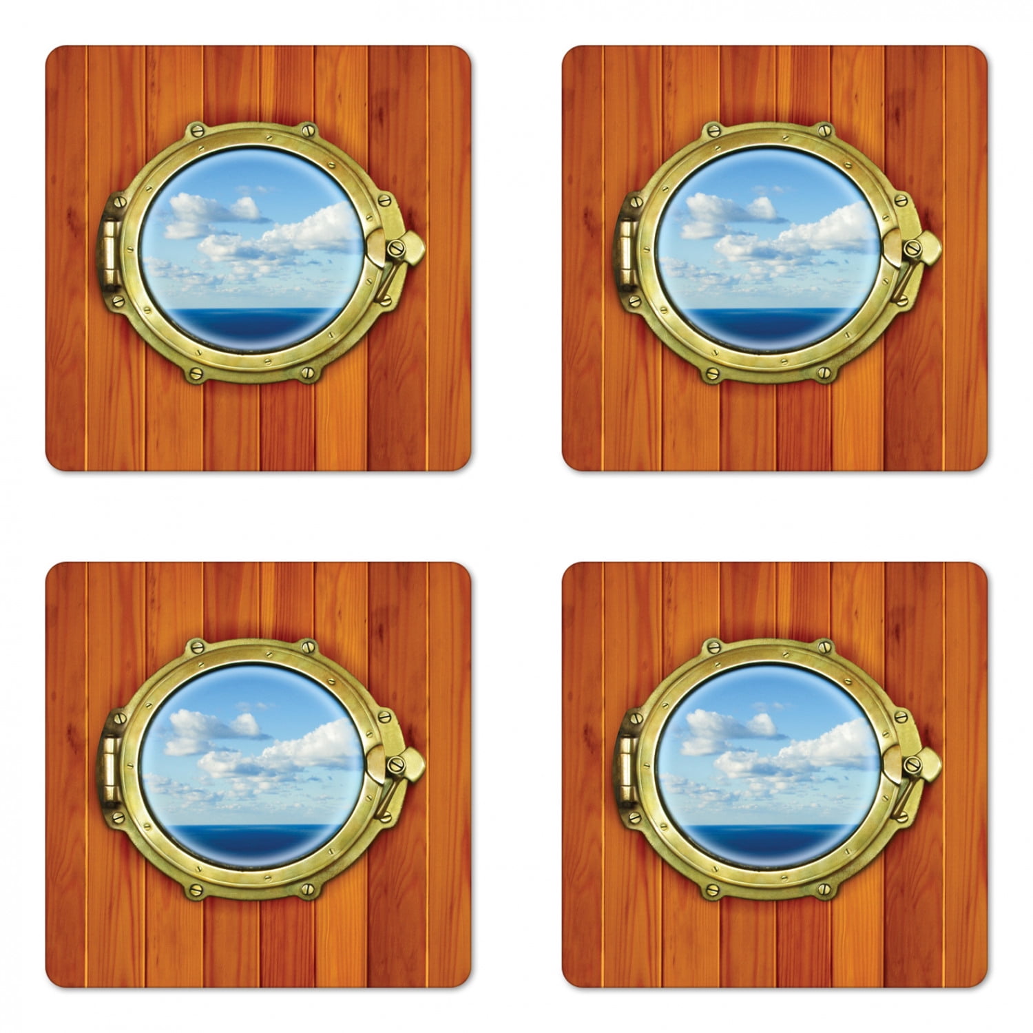 Nautical Coaster Set of 4, Porthole Wooden Background Window Ship Old ...